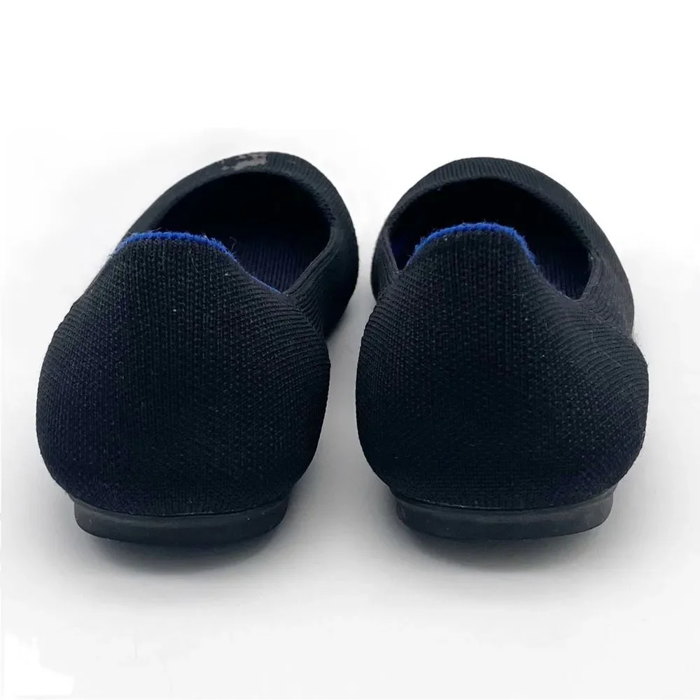 Rothy's | Shoes | Rothys The Flat In Solid Black With Royal Blue Trim ...